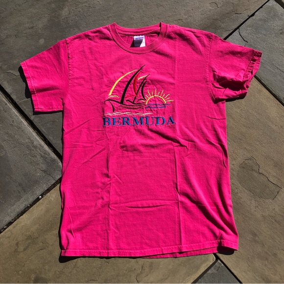 Gildan | Shirts | Y2k Bermuda Embroidered Pink Tshirt | Poshmark